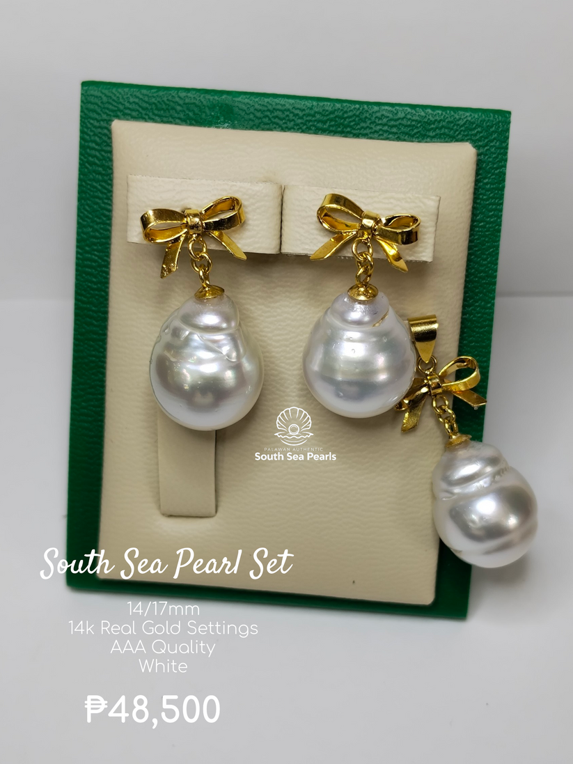 14/17mm Palawan Authentic White Color Sets in 14k Real Gold Settings ...