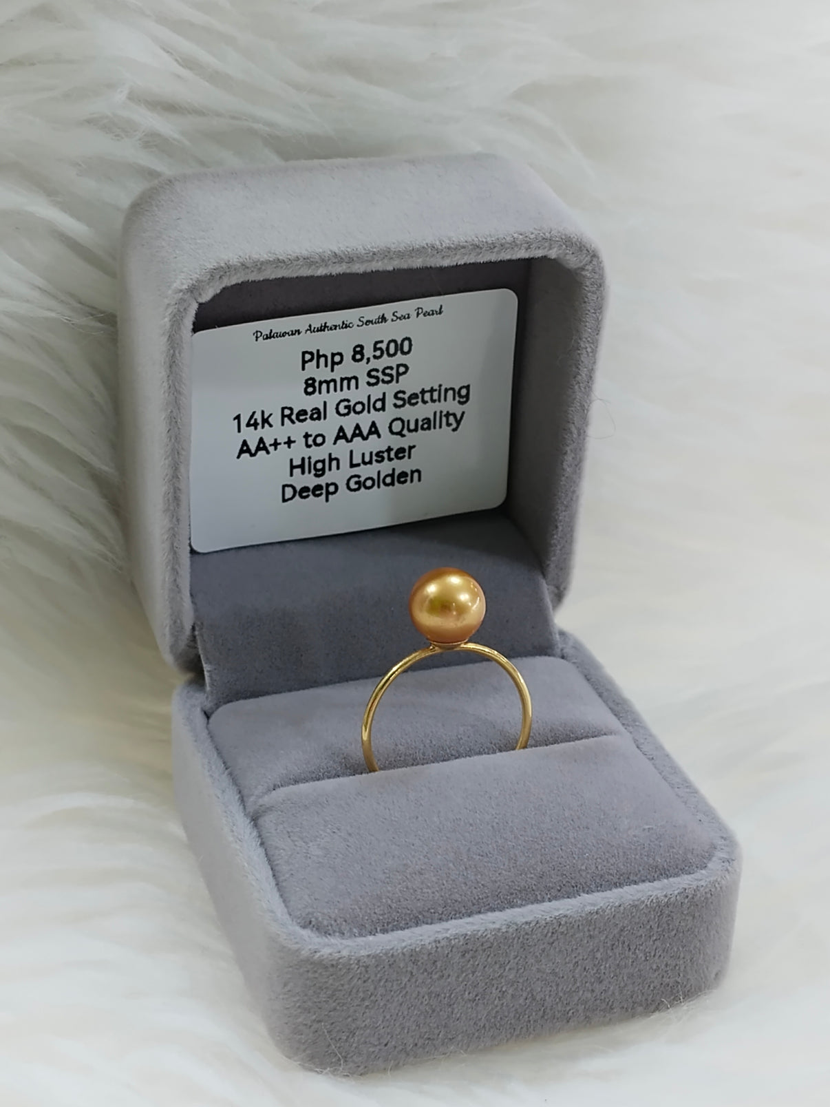 8mm Authentic Deep Golden Color South Sea Pearl Rings in 14k Real Gold ...